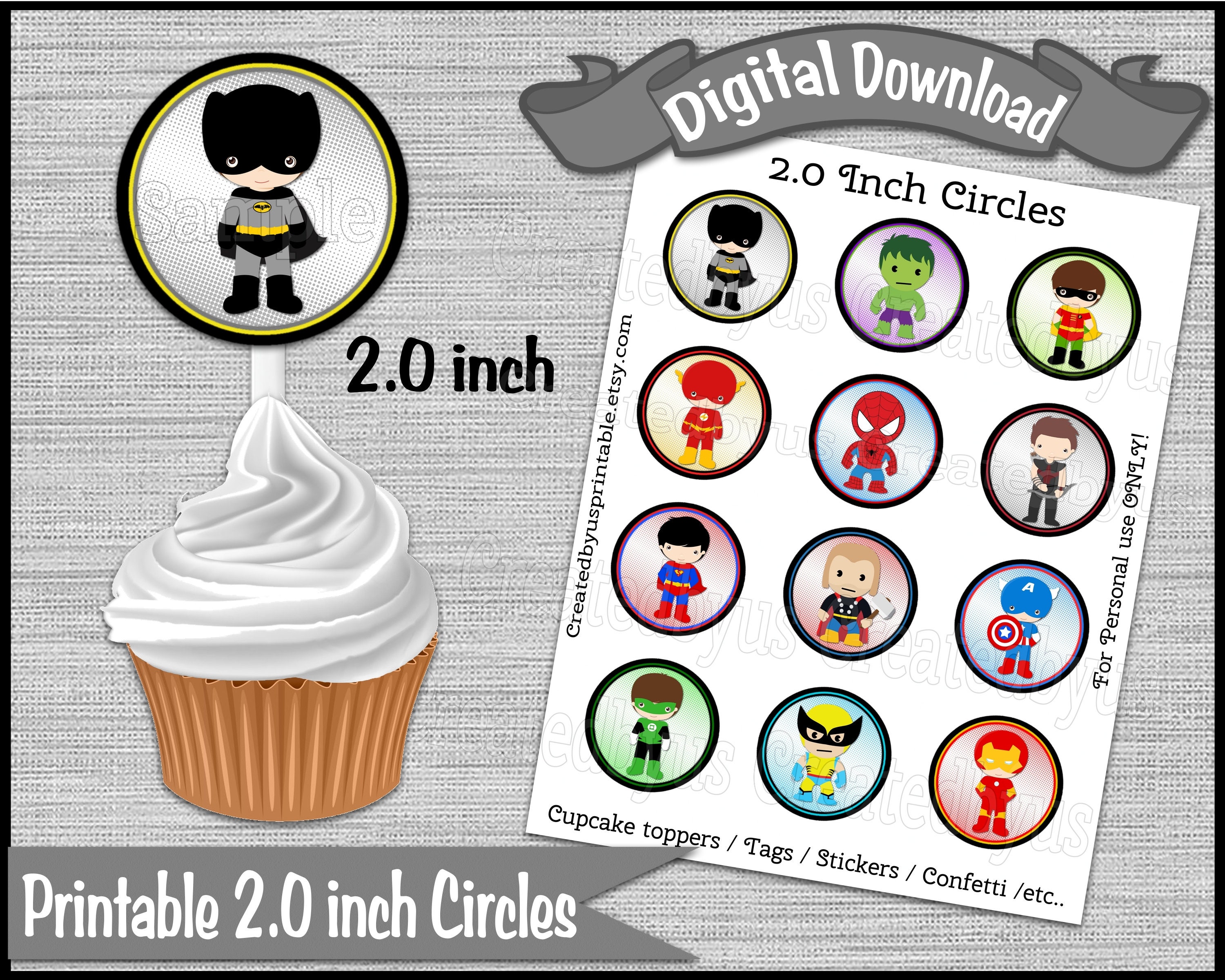 Superhero Cupcake Toppers Super Hero Birthday Party Birthday Superhero ...