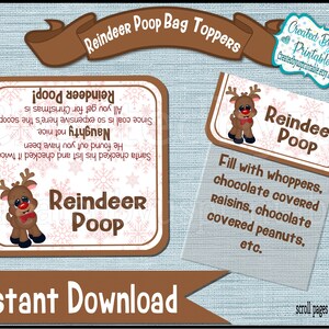 Reindeer Poop Bag Toppers Treat Bag Topper Printable Christmas Topper ...