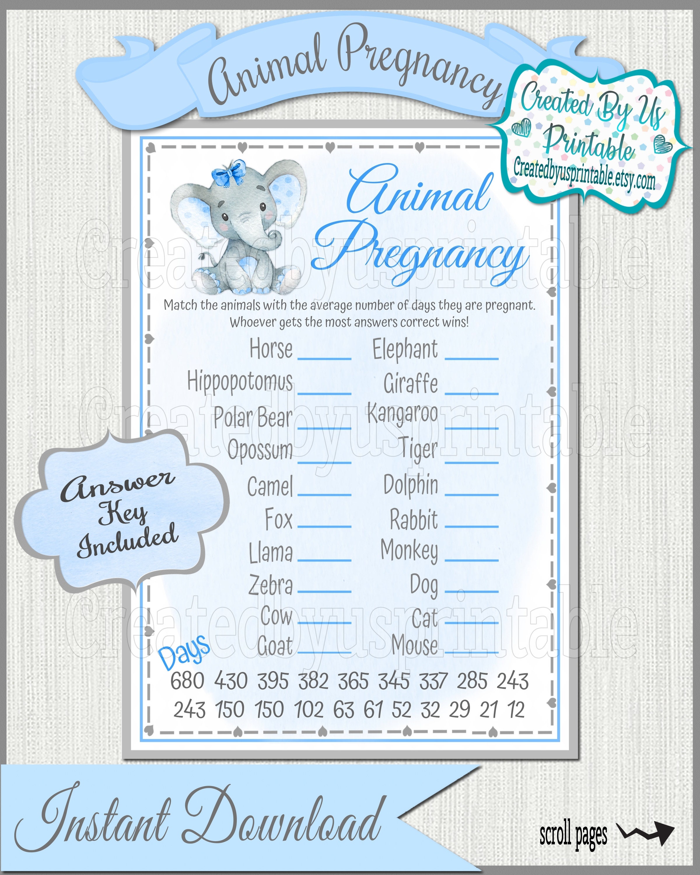 Elephant Baby Shower Games Printable Game Bundle Package Baby Elephant ...