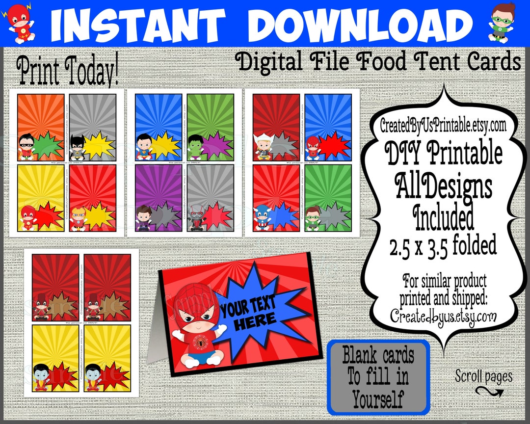 INSTANT DOWNLOAD Baby Superhero Tent Cards EDITABLE Boy Super Hero ...