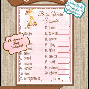 Giraffe Baby Shower Game Giraffe Printable Game Cards Girl Giraffe Baby ...