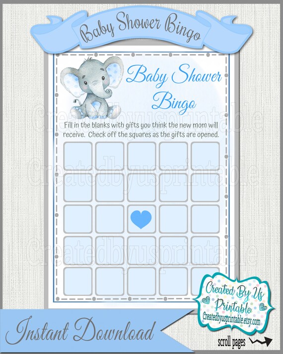 Elephant Baby Shower Game Boy Elephant Bingo Game Cards Blue | Etsy