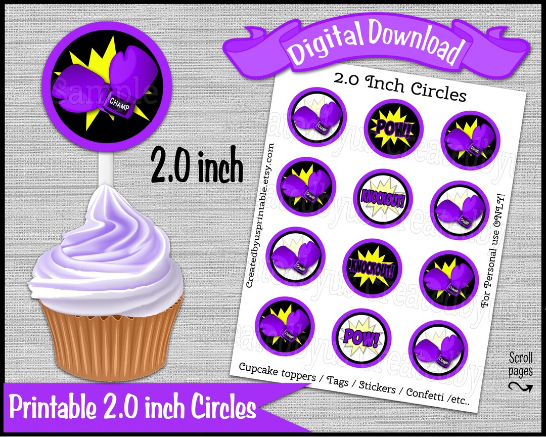 Girl Boxing Birthday Party Purple Boxing Glove Cupcake Toppers 2 Inch ...