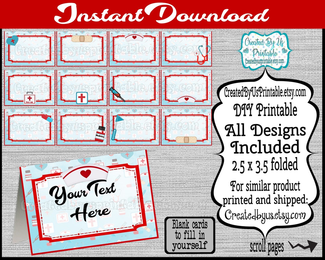 Medical Food Cards Nurse Editable Table Place Cards Nursing Graduation ...