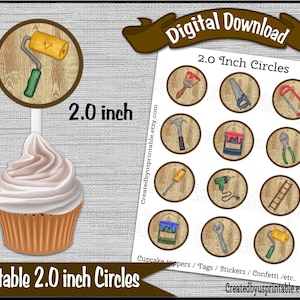 Tool Birthday Party Tool Cupcake Toppers Tags Tools Cupcake Picks ...