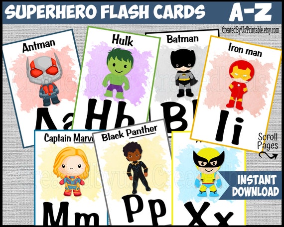 Superhero Printable Alphabet Flashcards ABC Superhero Memory | Etsy Ireland