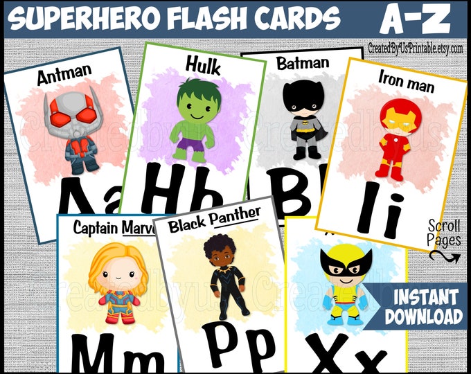 ABC Printable Flash Cards, Learning Toys, Superhero, Printable Alphabet ...