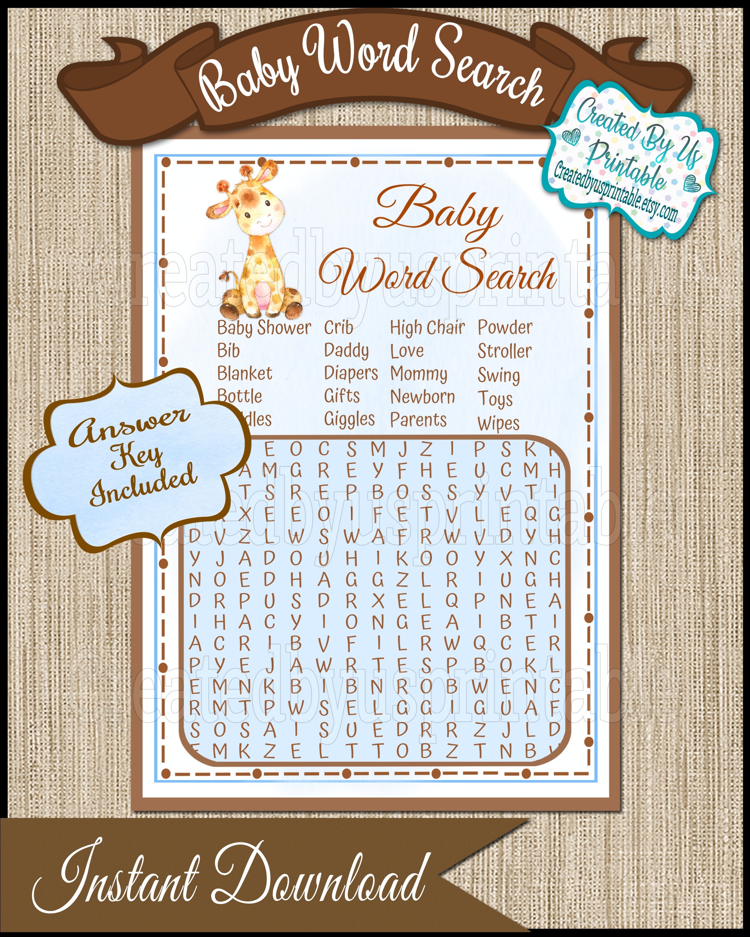 Giraffe Baby Shower Games Printable Game Bundle Package Baby Giraffe ...