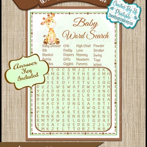 Giraffe Baby Shower Games Printable Game Bundle Package Baby Giraffe ...