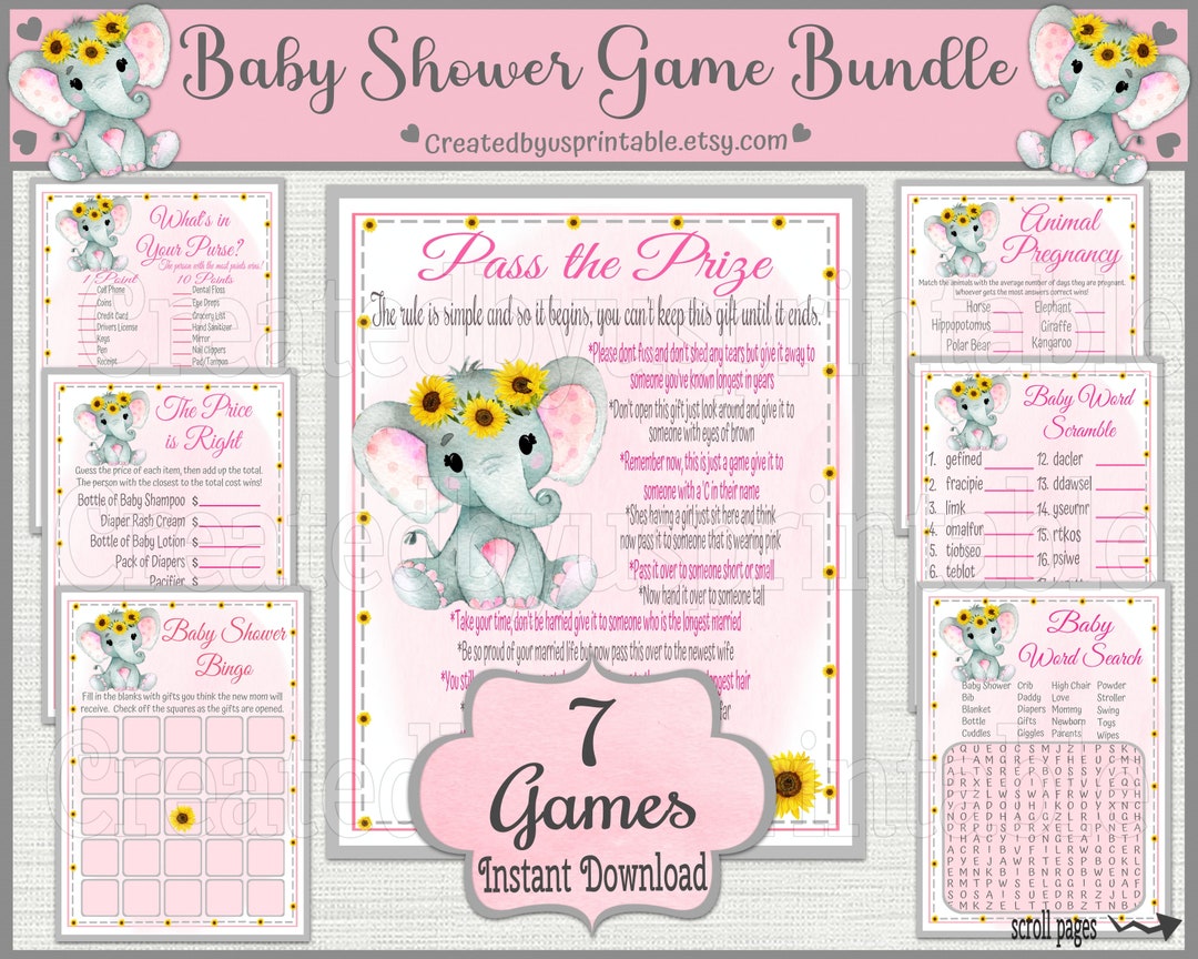 Elephant Baby Shower Games Printable Game Bundle Package Baby - Etsy