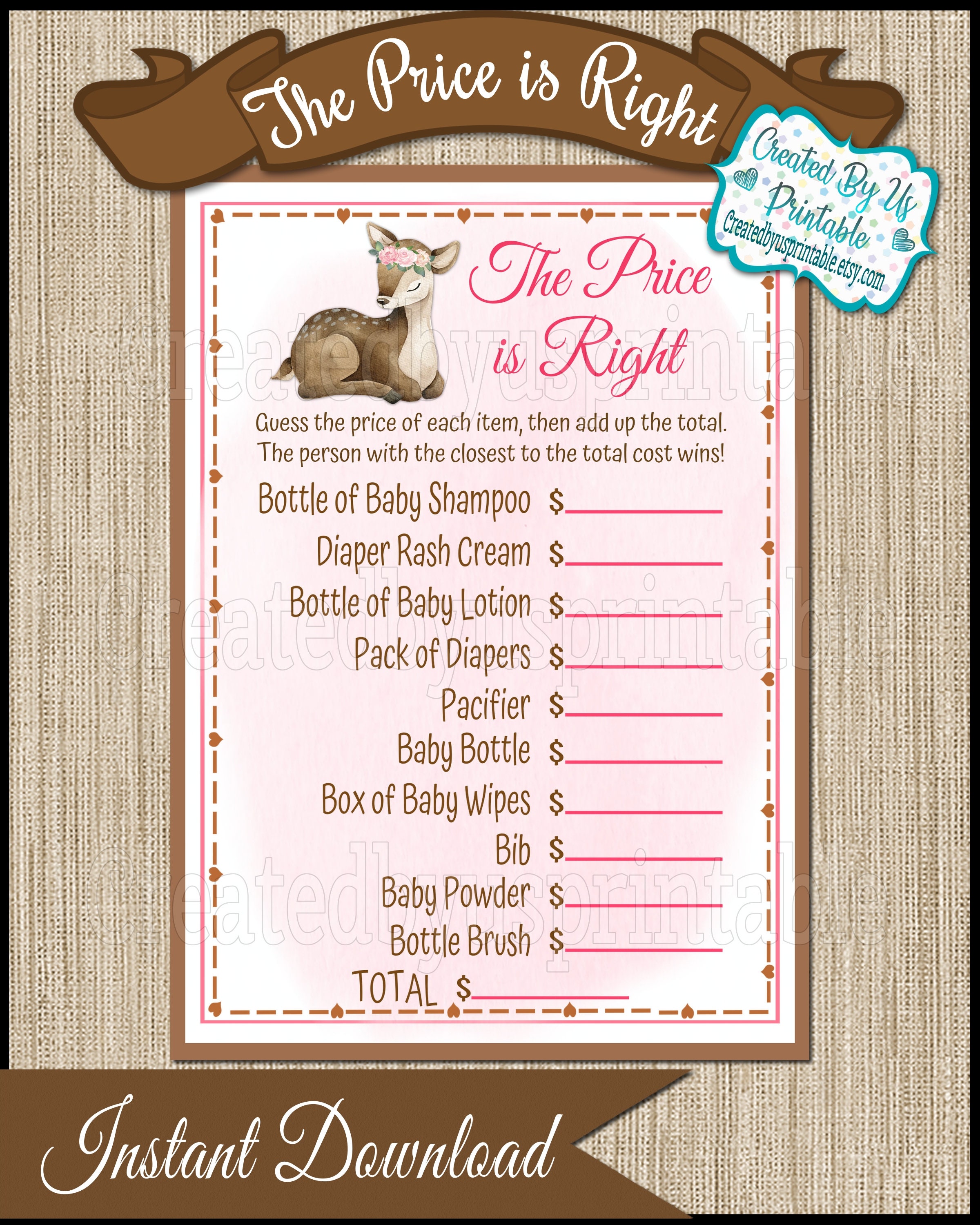 Deer Baby Shower Games Printable Game Bundle Package Baby Deer | Etsy