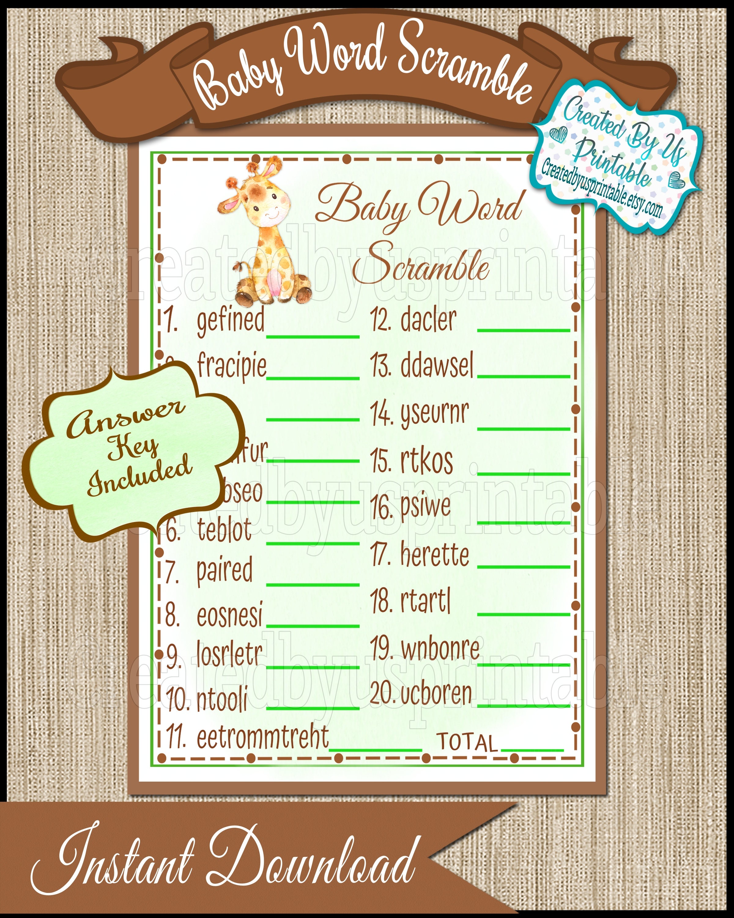 Giraffe Baby Shower Game Boy Giraffe Baby Word Scramble Game - Etsy