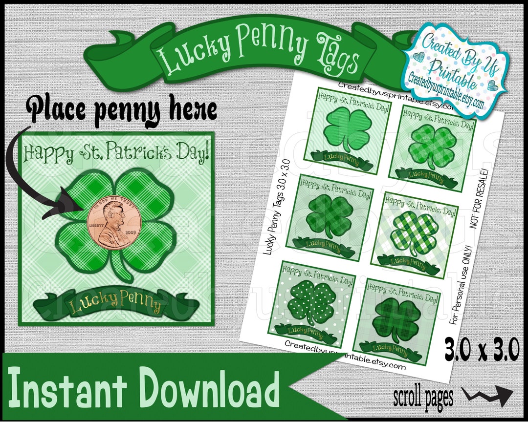 St Patricks Lucky Penny Tags St. Patrick's Day Good Luck Tags St ...