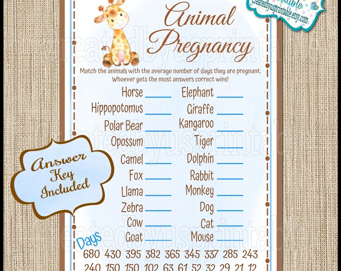 Baby Shower Games - Baby Trivia Game - Baby Shower Trivia - Giraffe ...