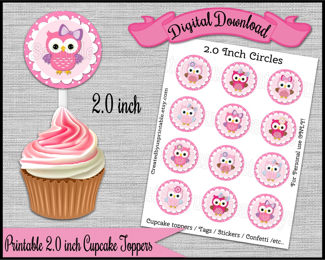 Girl Owl Cupcake Topper Owl Birthday Party Party 2.0 Inch Circle ...