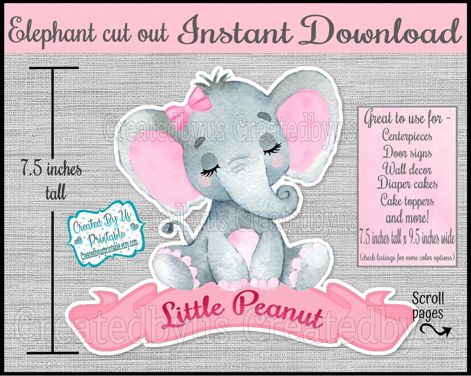 Baby Girl Elephant Centerpiece Baby Elephant Cake Topper Little Peanut ...