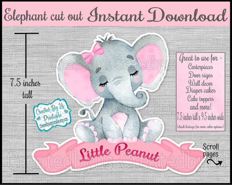 Baby Girl Elephant Centerpiece Baby Elephant Cake Topper Little Peanut ...