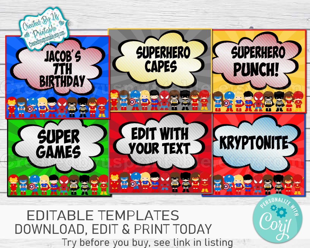 Superhero Party Signs: Editable Birthday Decorations (instant Download ...