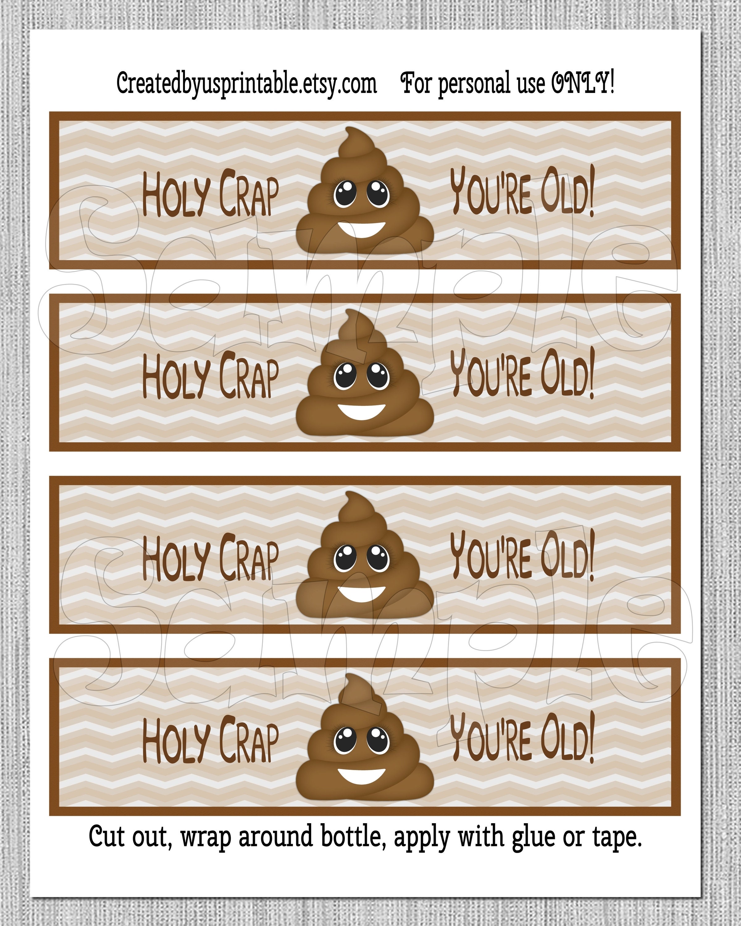 INSTANT DOWNLOAD Holy Crap You're Old Party Package Napkin Wrappers ...