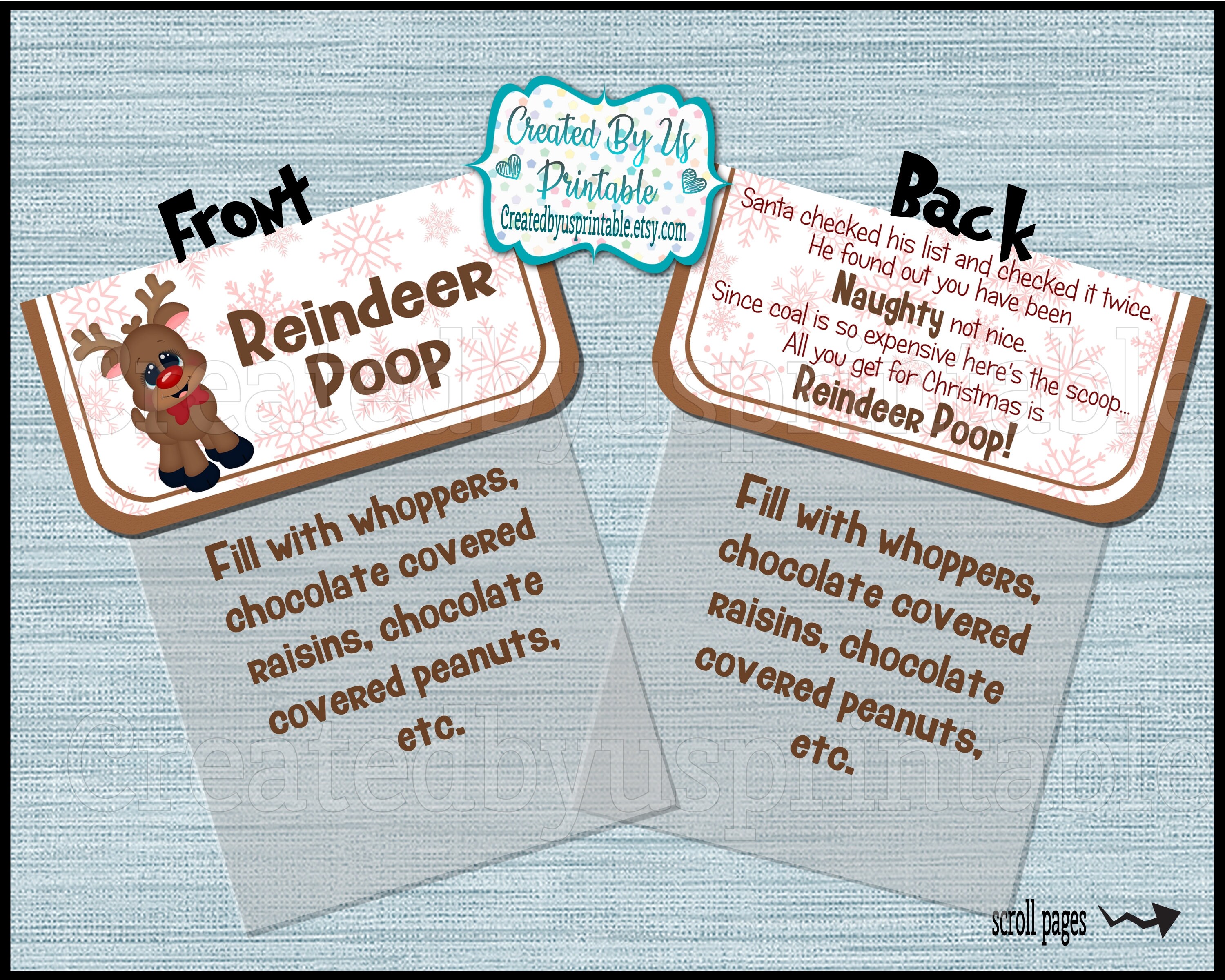 Reindeer Poop Bag Toppers Treat Bag Topper Printable Christmas Topper ...