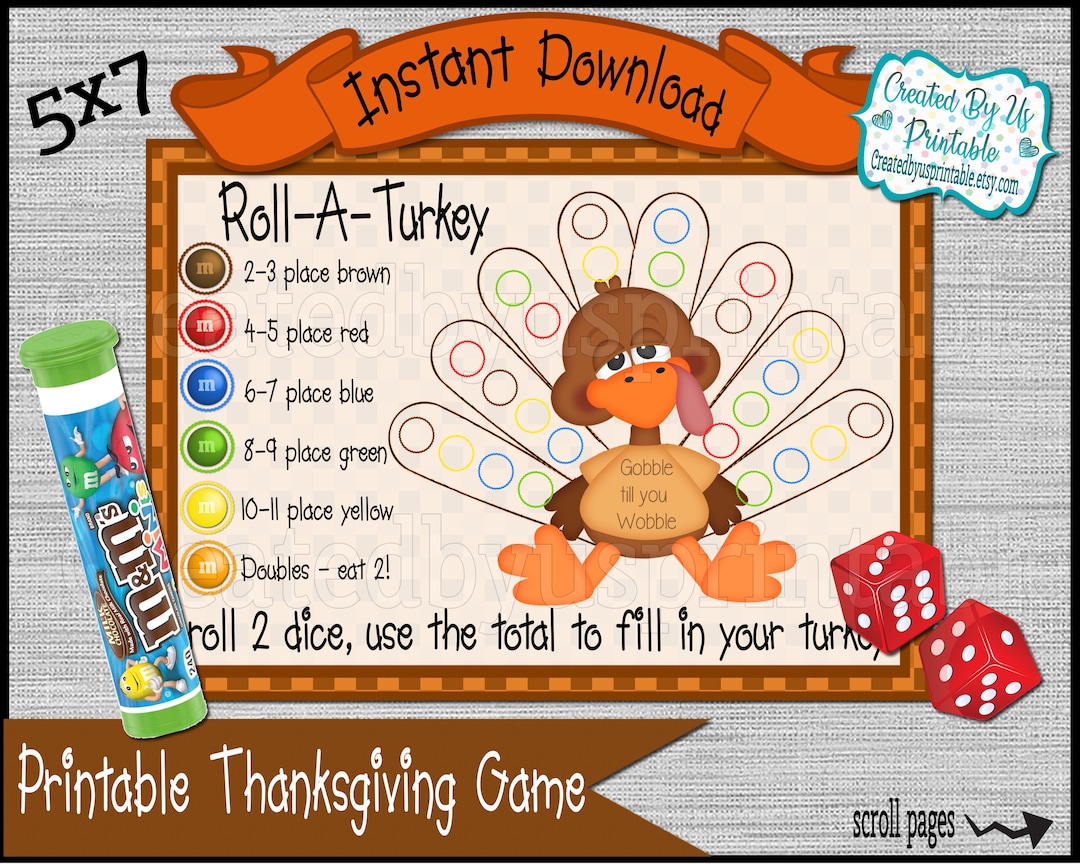 Roll A Turkey Dice Game Family Thanksgiving Game Children's Table Game ...