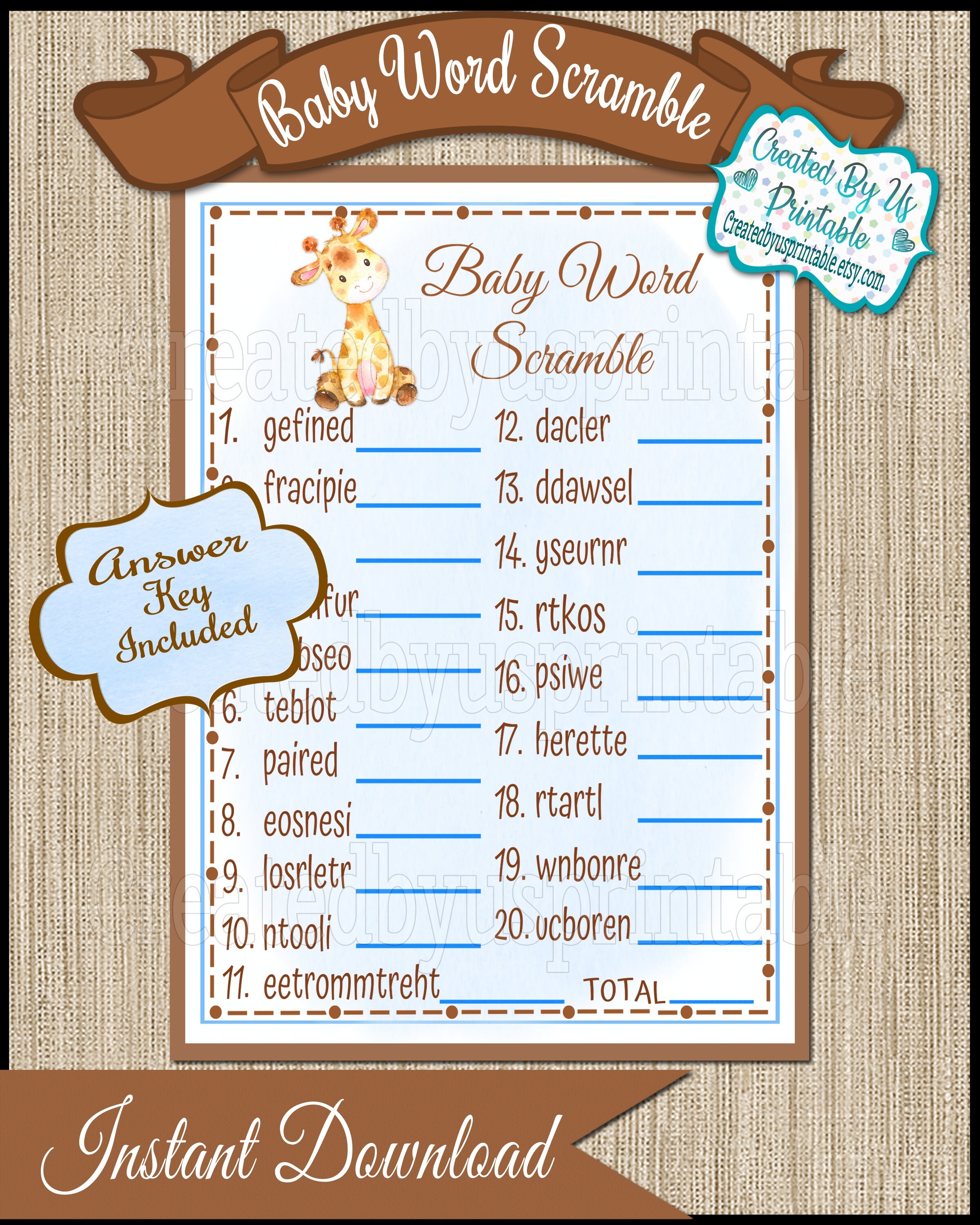 Giraffe Baby Shower Games Printable Game Bundle Package Baby Giraffe ...