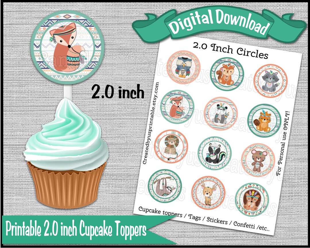 Tribal Cupcake Toppers Boho Birthday Party Party 2 Inch Cupcake Picks ...