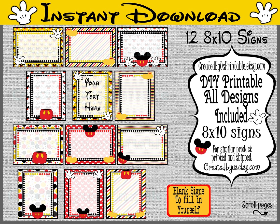 INSTANT DOWNLOAD Mickey Signs EDITABLE Mickey 8x10 Sign | Etsy