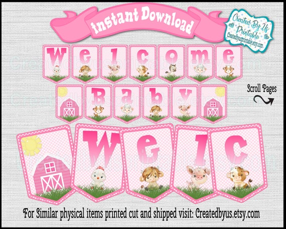 INSTANT DOWNLOAD Pink Farm Welcome Baby Banner Girl Farm | Etsy