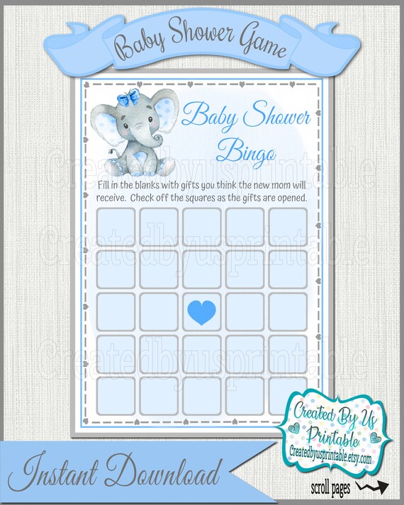Pink elephant baby shower bingo printable cards