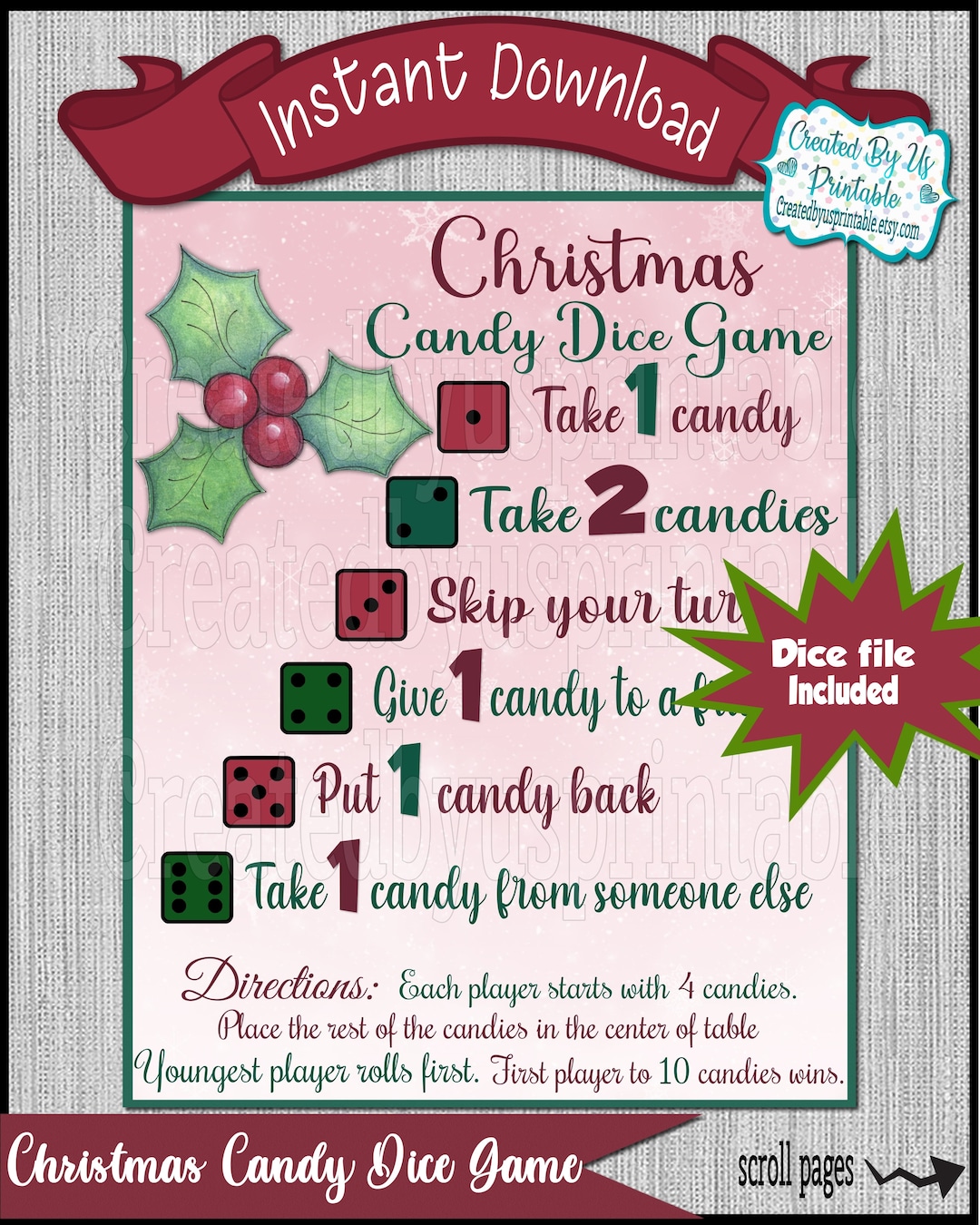 Candy Dice Game Christmas Party Games for Kids and Adults Candy Games ...