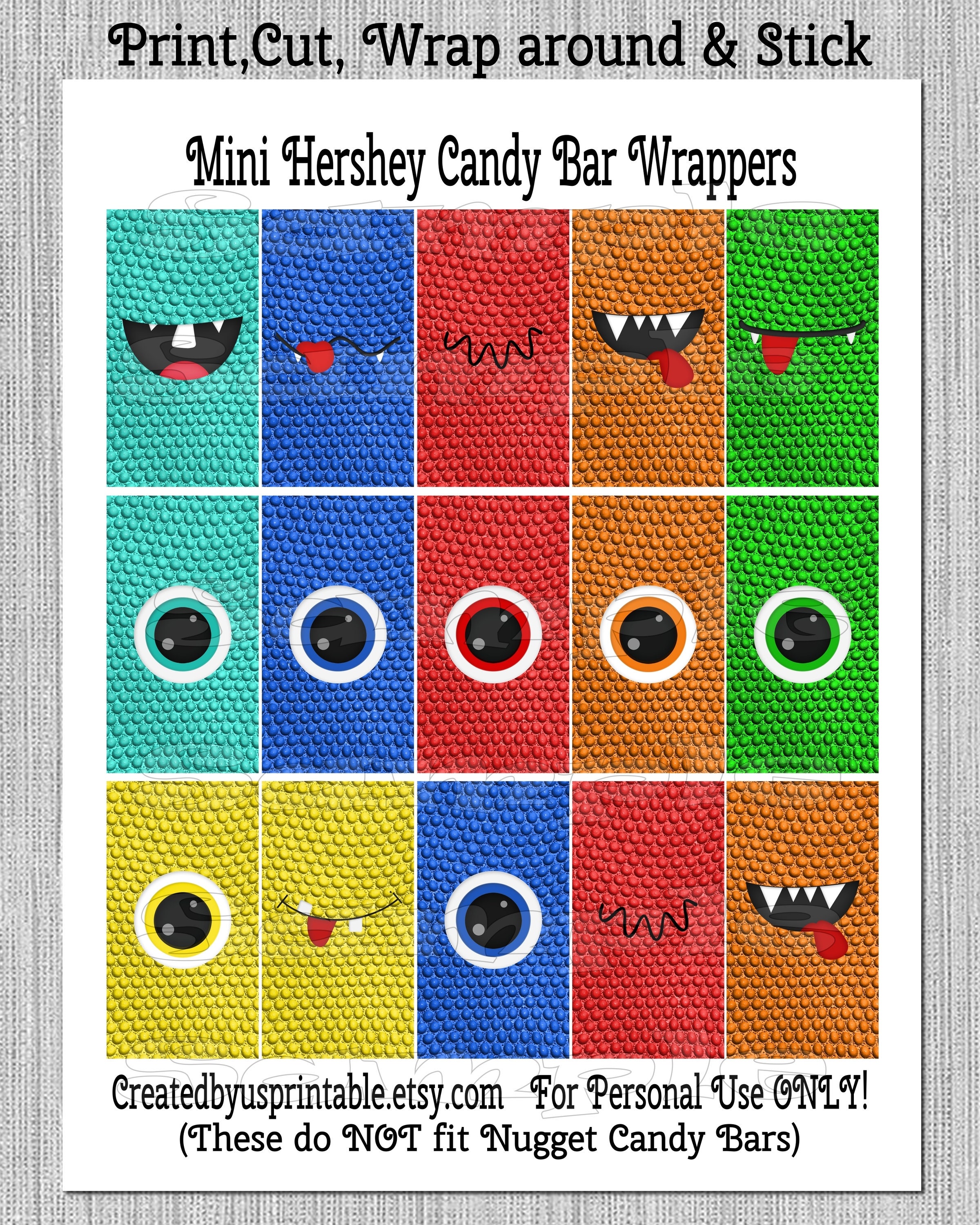INSTANT DOWNLOAD Monster Candy Bar Stickers Monster Birthday ...