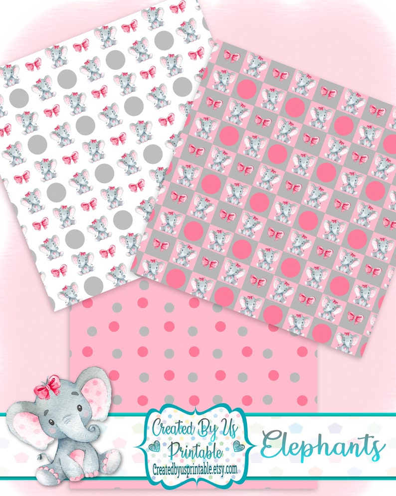 Girl Baby Elephant digital paper pack Elephant scrapbook | Etsy