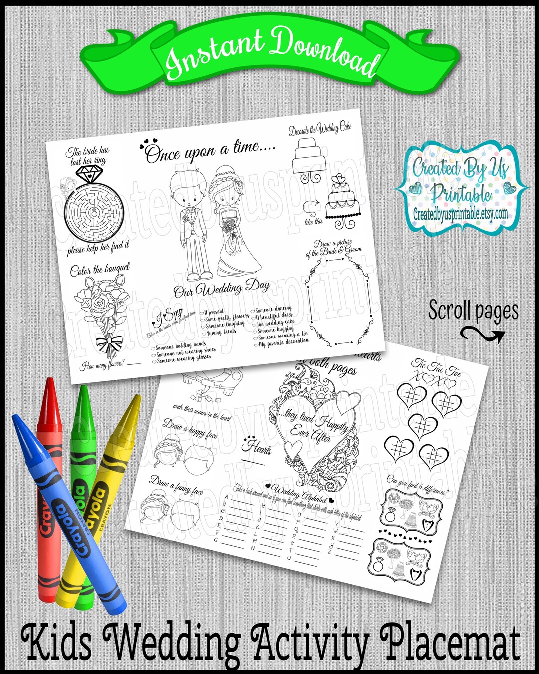 Kids Wedding Activity Coloring Placemat Wedding Activities for Kids ...