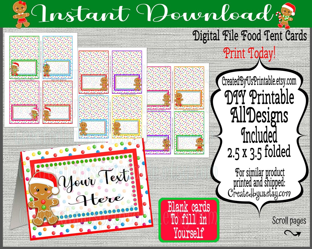 Gingerbread House Candy Signs Gingerbread Man Food Tent Card INSTANT ...