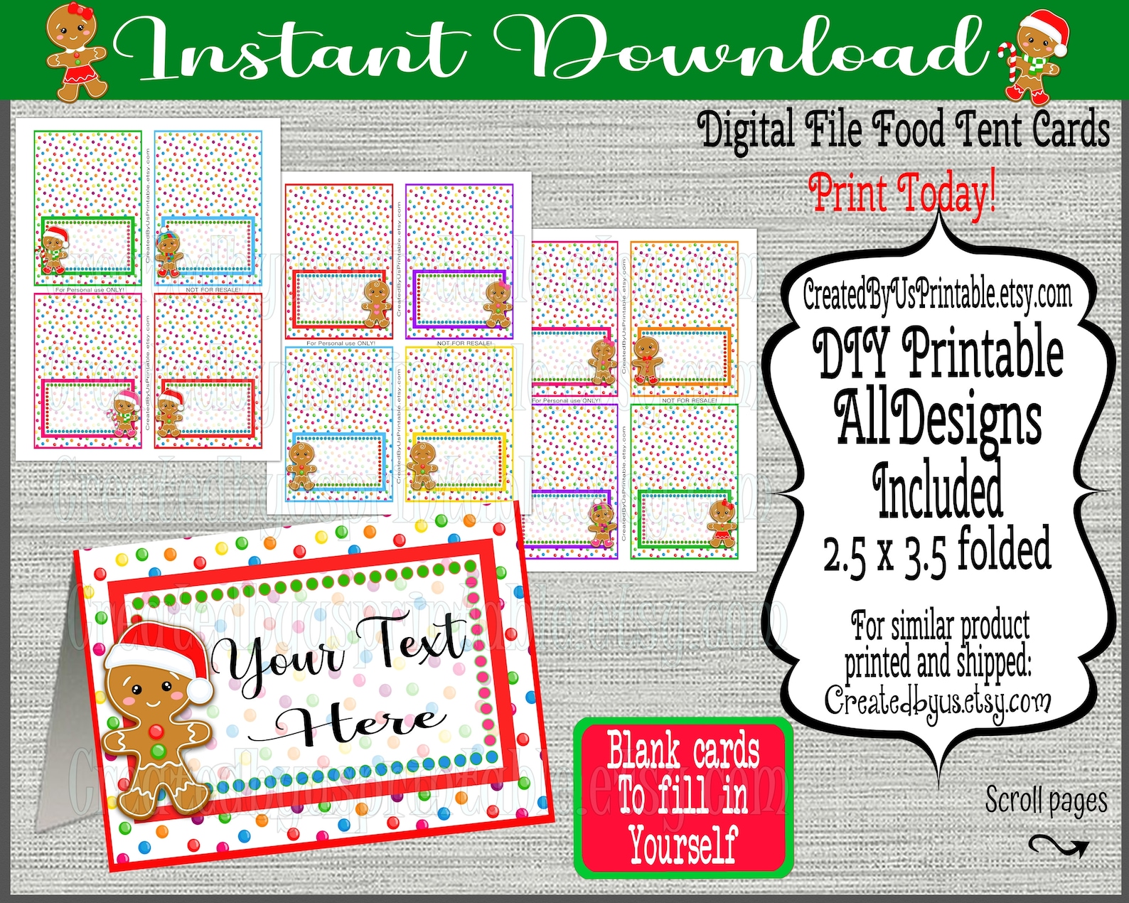 Gingerbread House Candy Signs Gingerbread Man Food Tent Card INSTANT ...