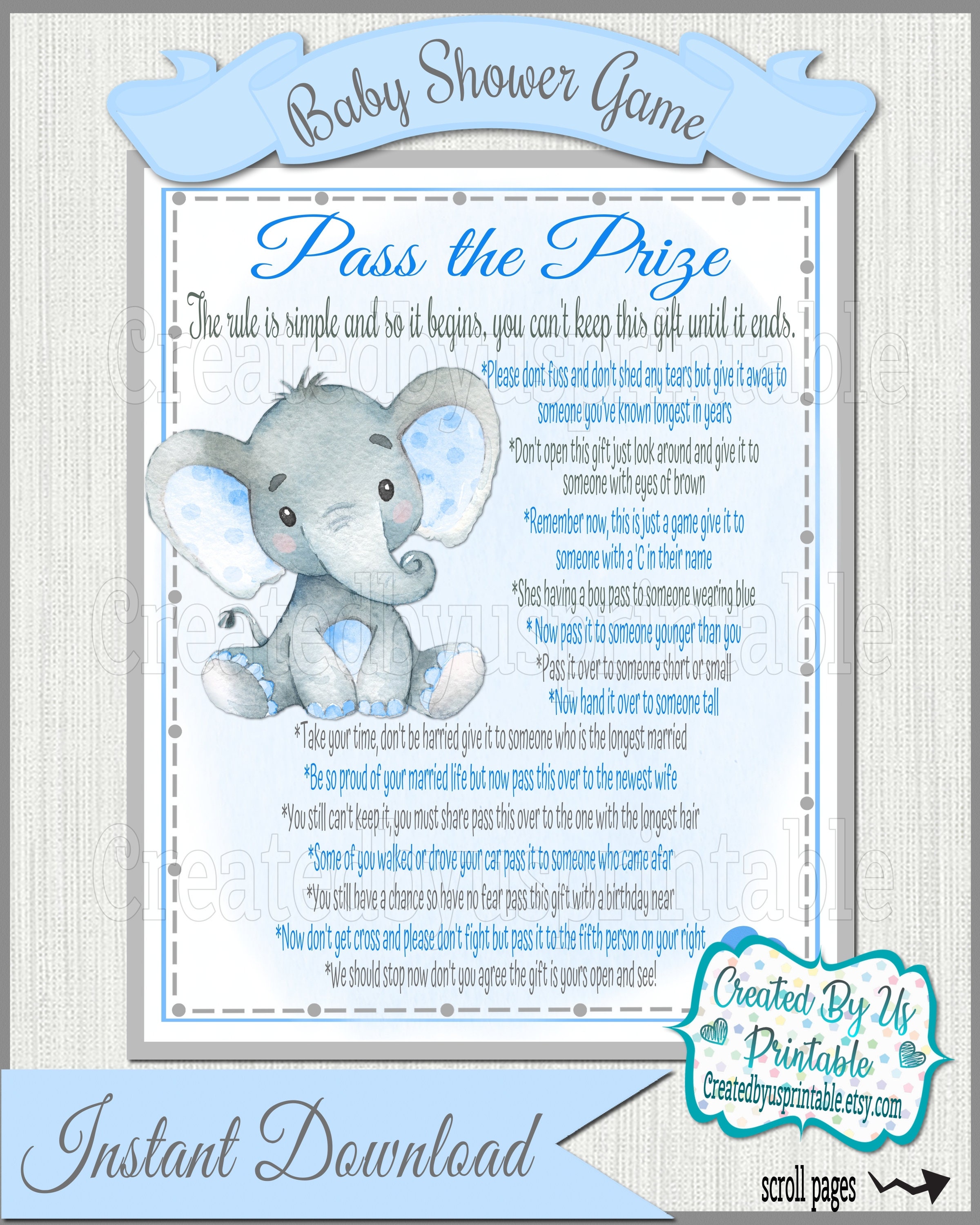 Elephant Baby Shower Games Printable Game Bundle Package Baby Elephant ...