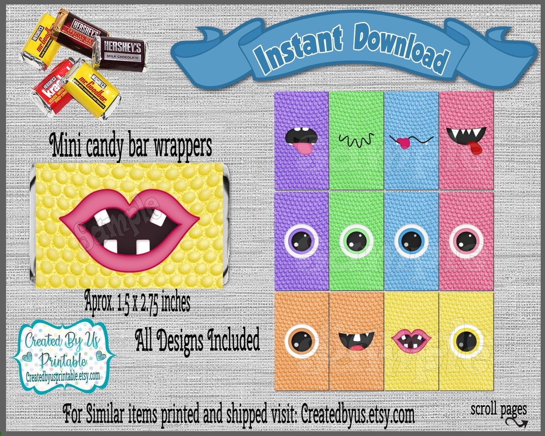 INSTANT DOWNLOAD Monster Candy Bar Stickers Monster Birthday ...