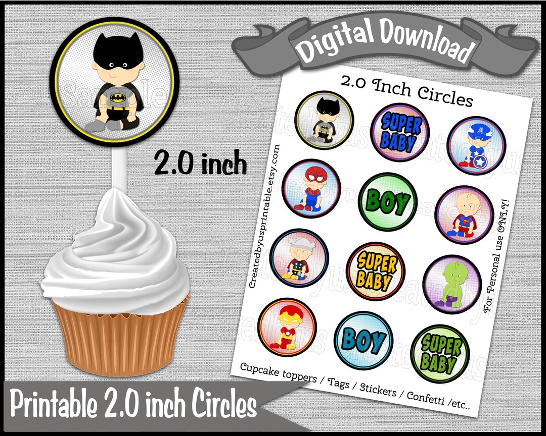 Baby Boy Superhero cupcake toppers etiquetas Superhero baby shower Baby ...