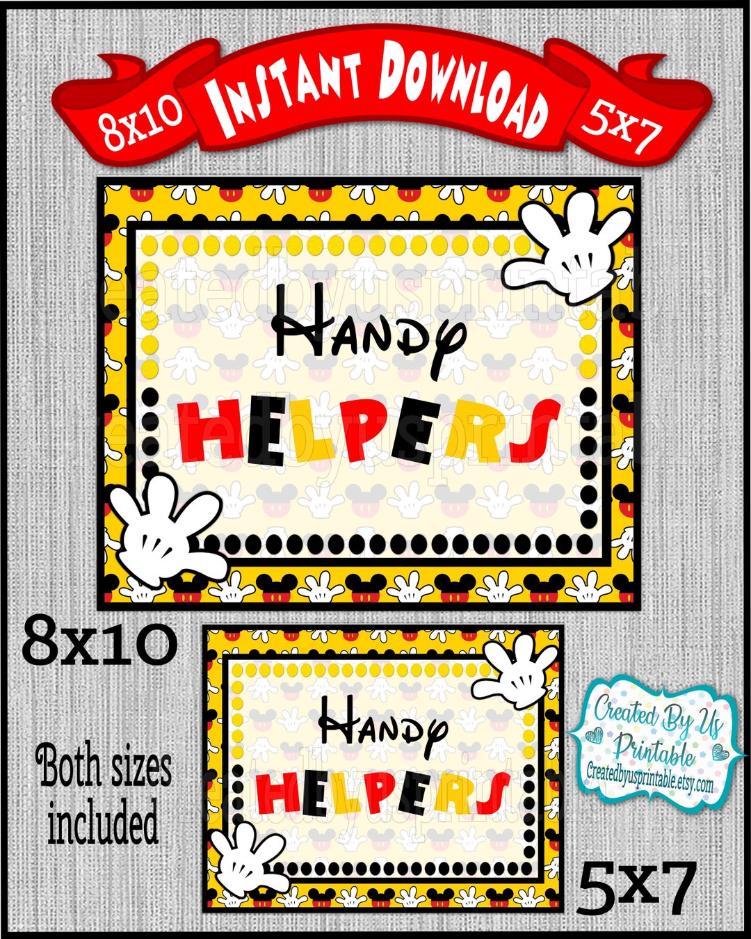 Printable Mickey Mouse 8x10 and 5x7 Handy Helpers Sign Mickey Signs ...