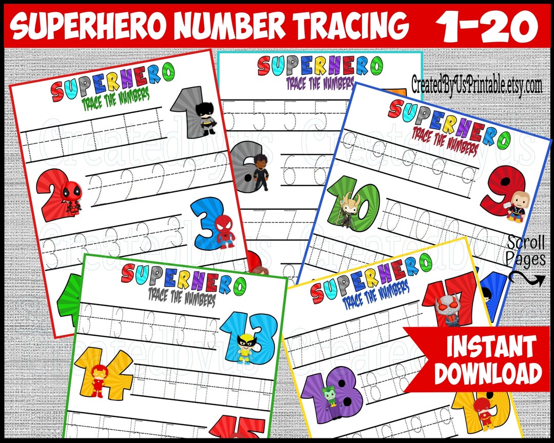 Superhero Number Writing Practice Preschool Numbers Practice Worksheets ...