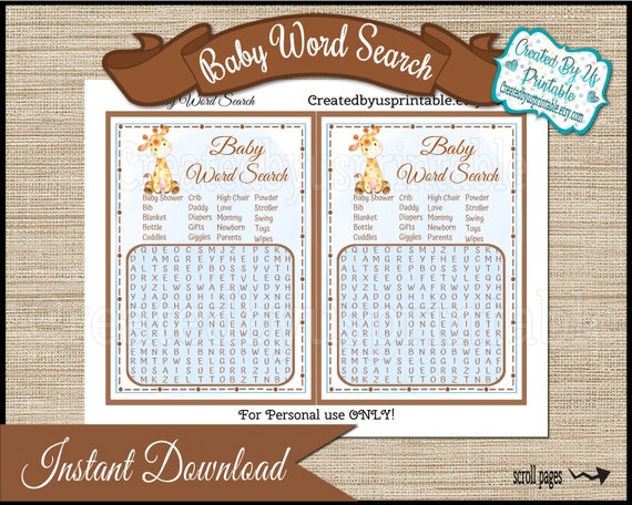 Giraffe Baby Shower Word Search CERI'S BABY SHOWER! Word Search