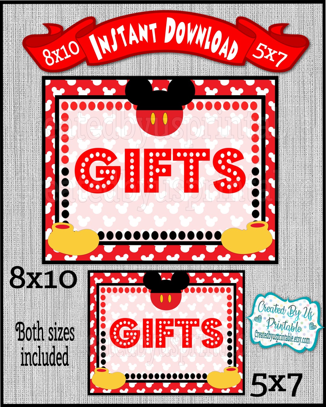 Printable Mickey Mouse 8x10 and 5x7 Gifts Sign Mickey Signs Mickey ...