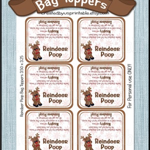 Reindeer Poop Bag Toppers Treat Bag Topper Printable Christmas Topper ...