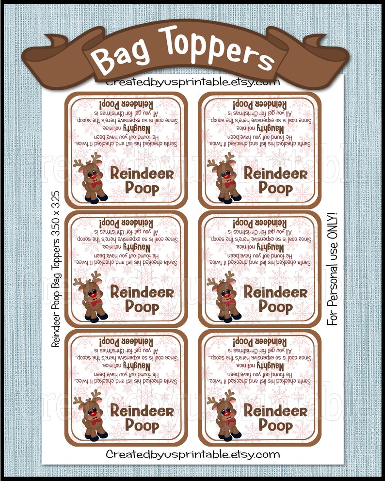 Reindeer Poop Bag Toppers Treat Bag Topper Printable Christmas - Etsy