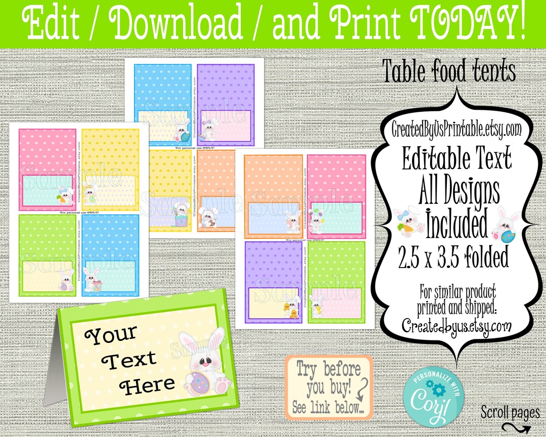 INSTANT DOWNLOAD Easter Food Tent Card EDITABLE Easter Bunny Place ...