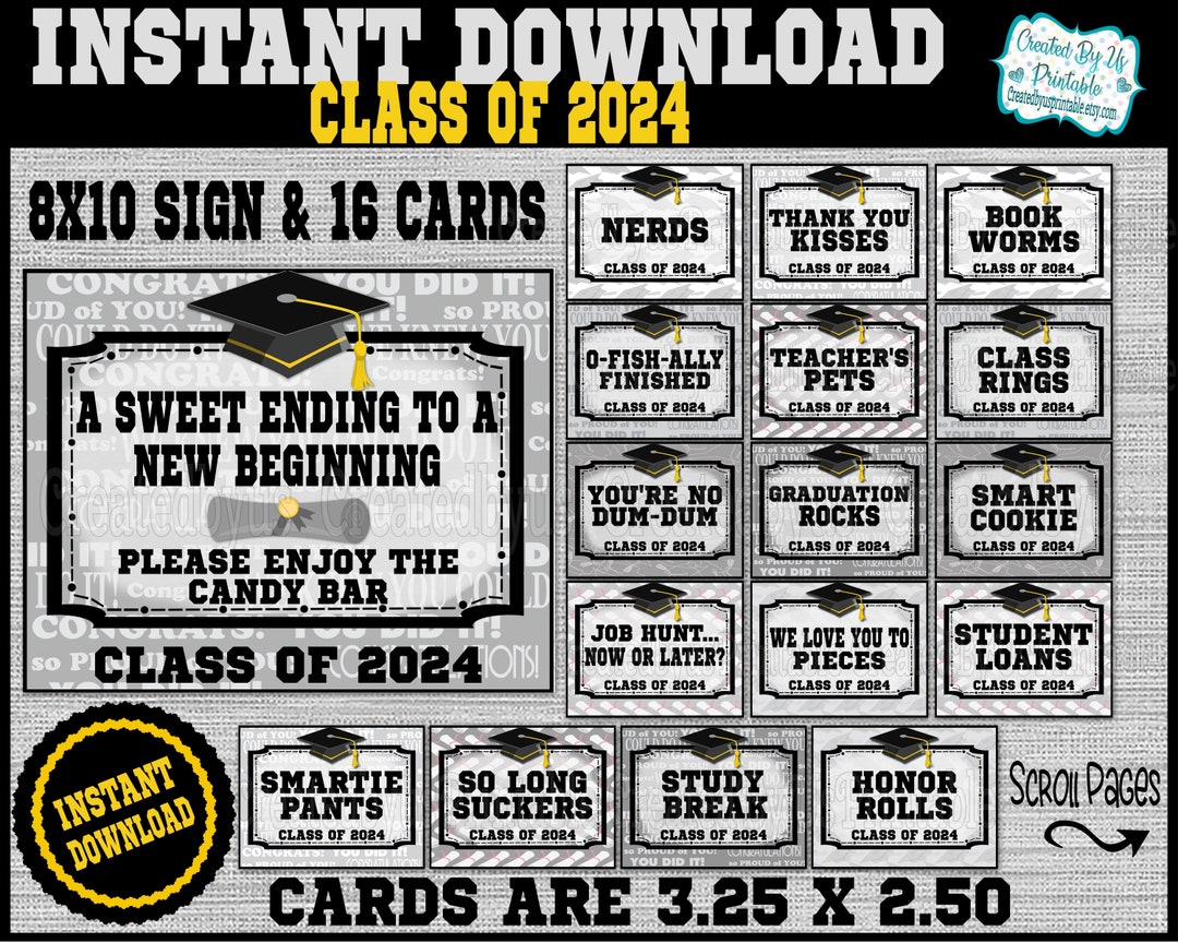 Class of 2024 Graduation Candy Signs Candy Bar Signs Graduation Party ...