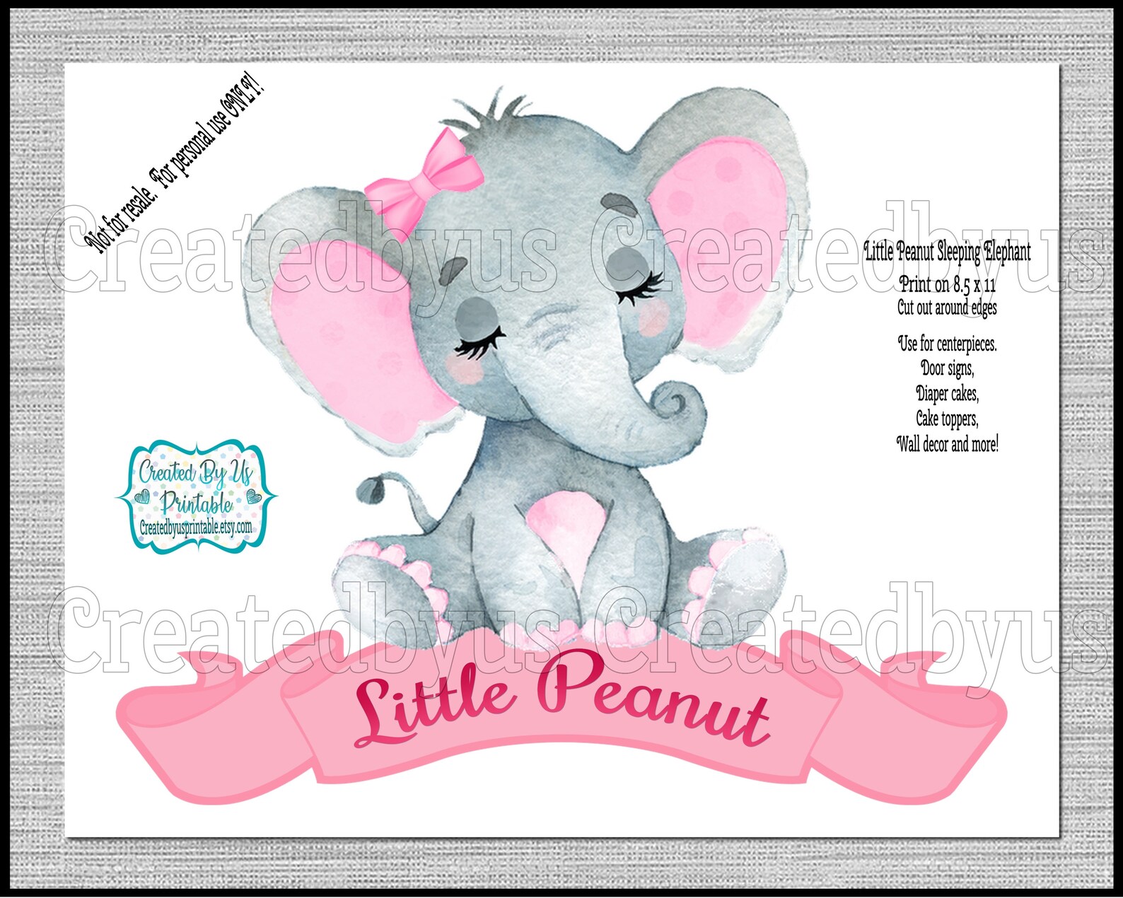 Baby Girl Elephant Centerpiece Baby Elephant Cake Topper Little Peanut ...