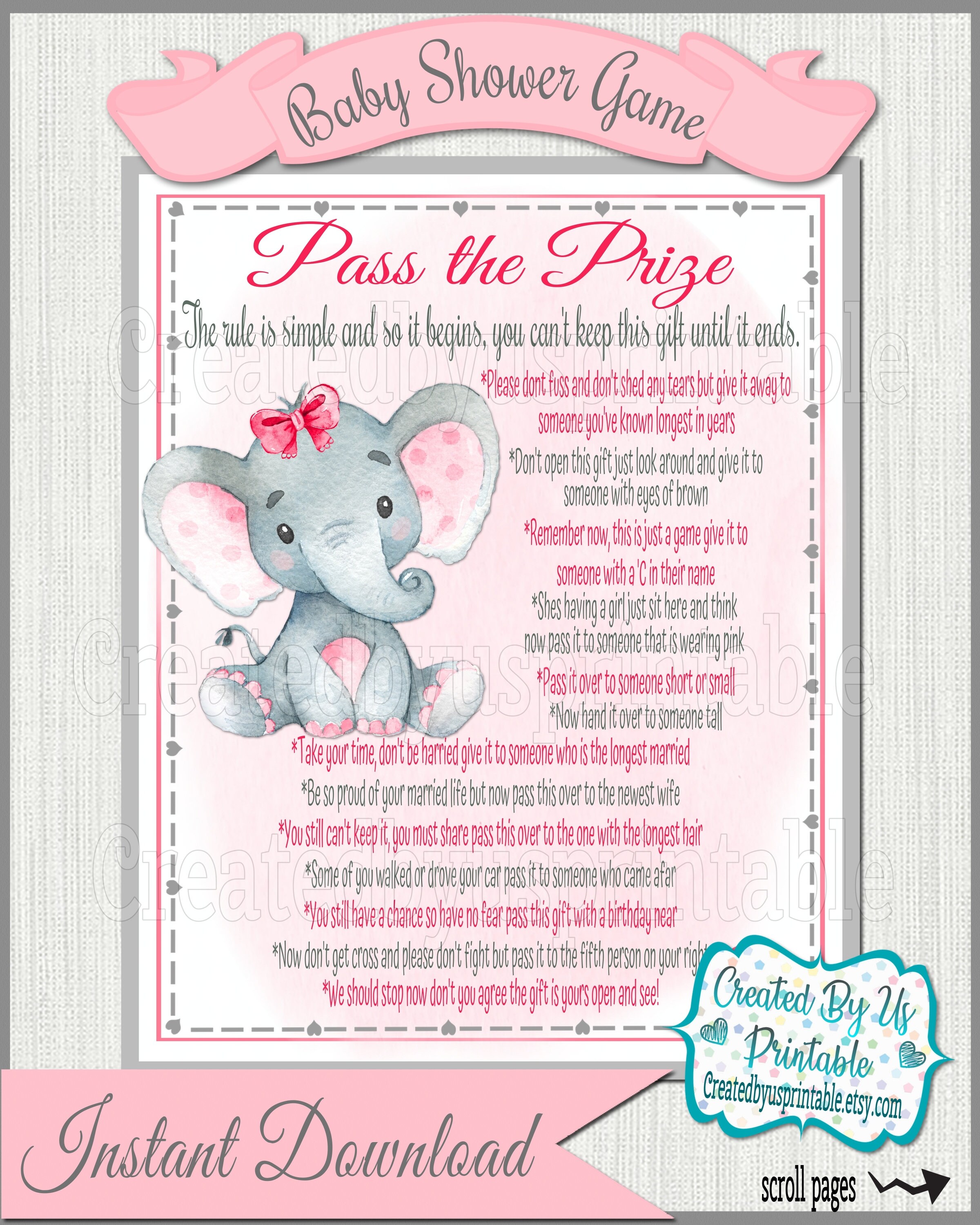 Elephant Baby Shower Games Printable Game Bundle Package Baby Elephant ...