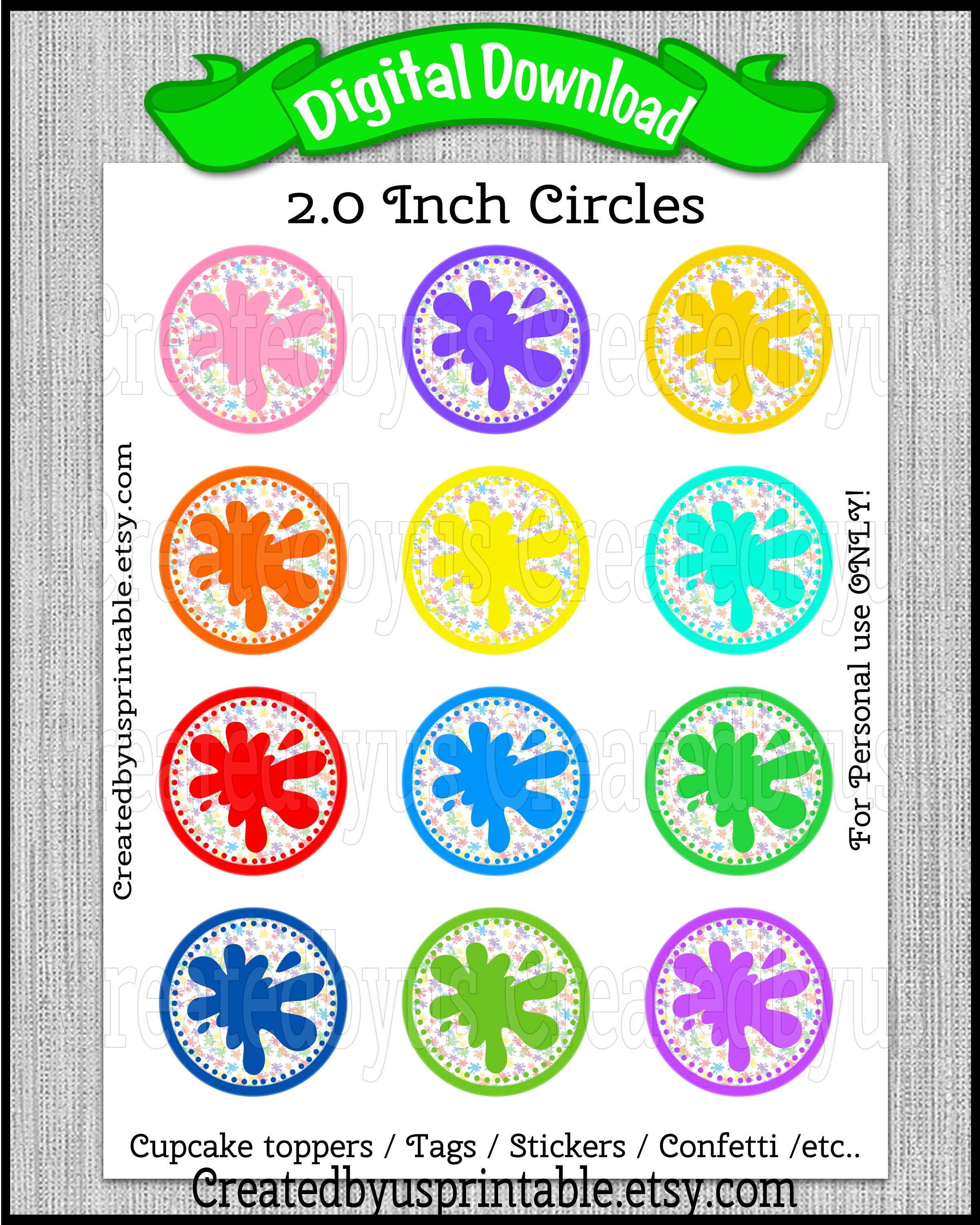 Art Party Cupcake Toppers Paint Splatter Cupcake Toppers Tags Paint ...